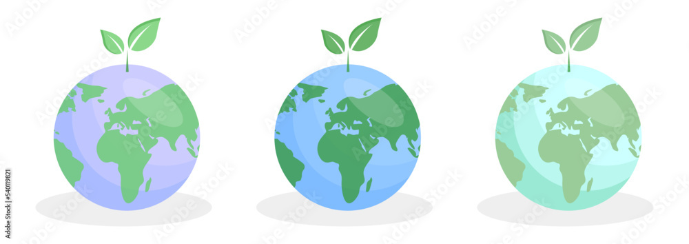 Earth globe set with plant. World map in globe shape. Earth globes ...