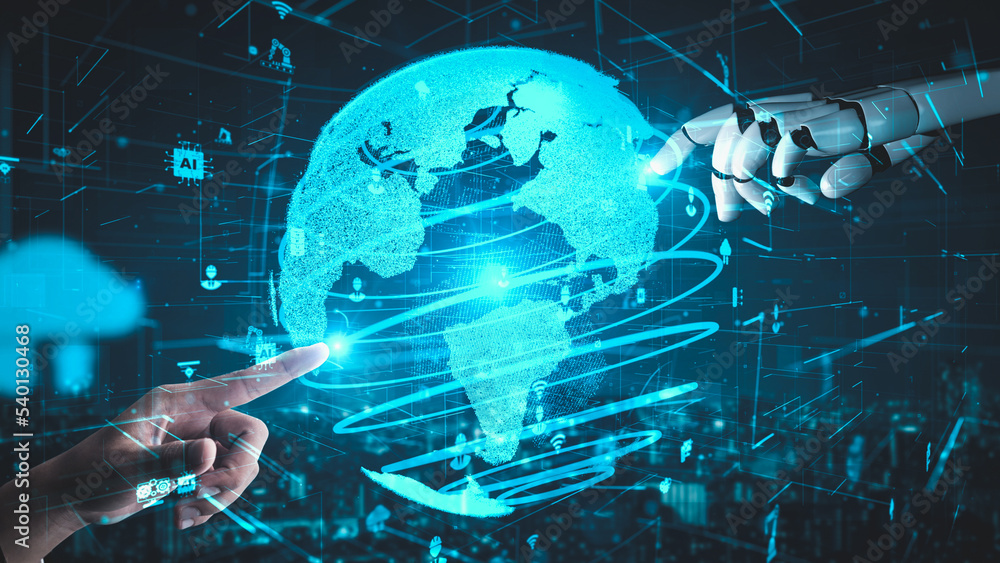 Futuristic robot artificial intelligence enlightening AI technology ...