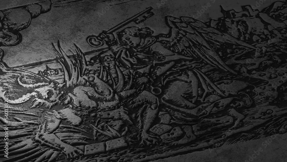 Old engraving representing the demon 01 - 3d Illustration Stock ...