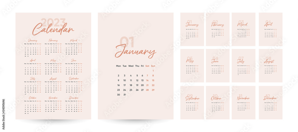 Monthly calendar 2023 template in trendy minimalist Style, cover ...