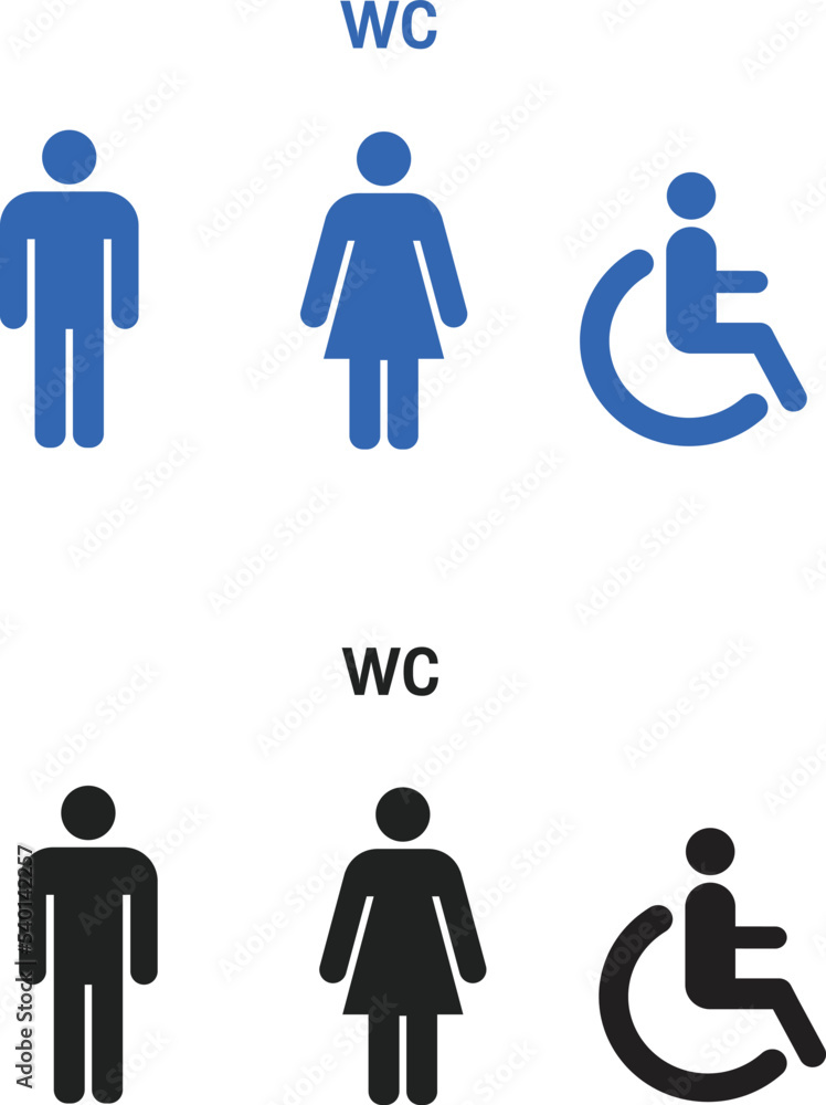 WC Signs with Female, Male and Disability Rest Rooms Signs in Colored ...