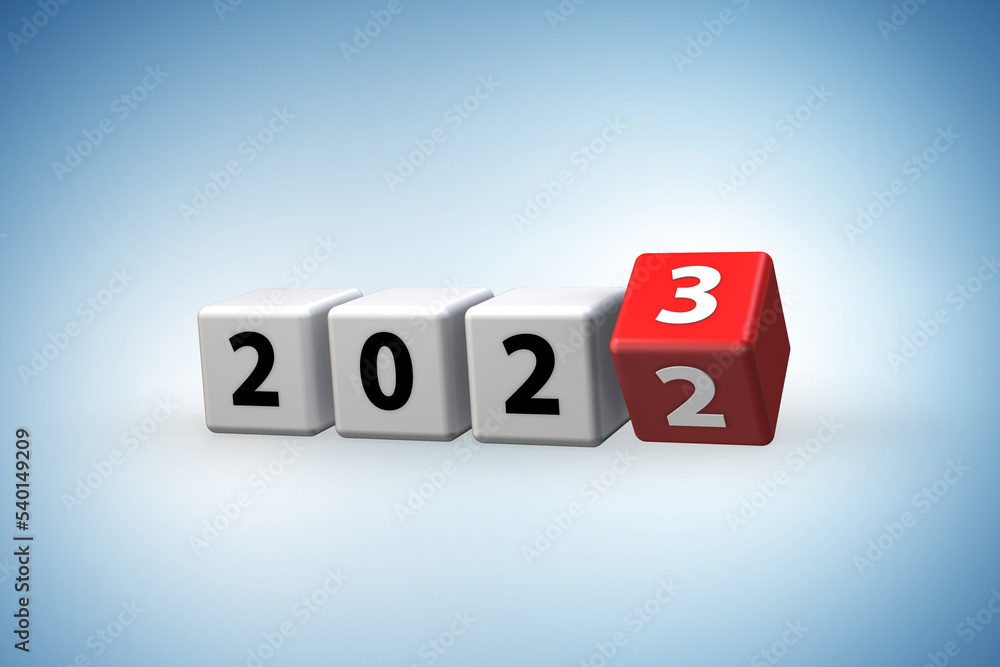 ภาพประกอบสต็อก Concept of changing the year from 2022 to 2023 - 3d ...