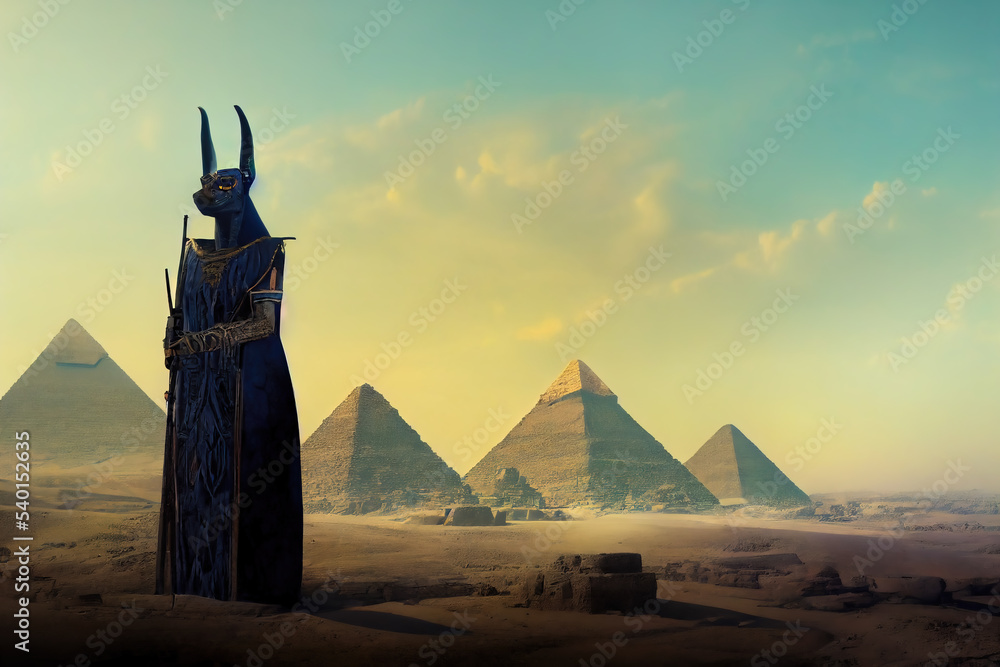 Anubis the god of dead. Ancient Egyptian mythological illustration of ...