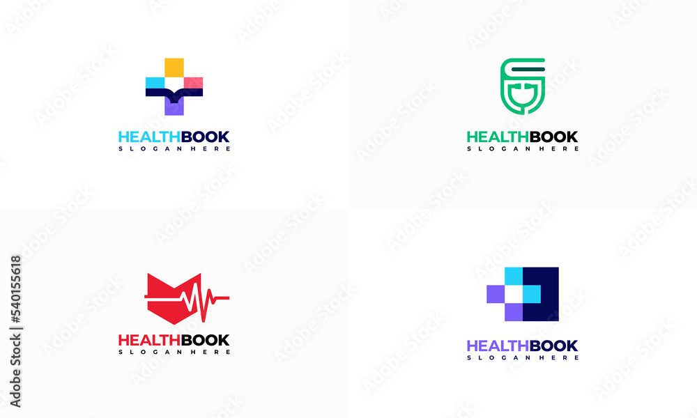 Health Book logo designs concept vector, Health Education logo symbol ...