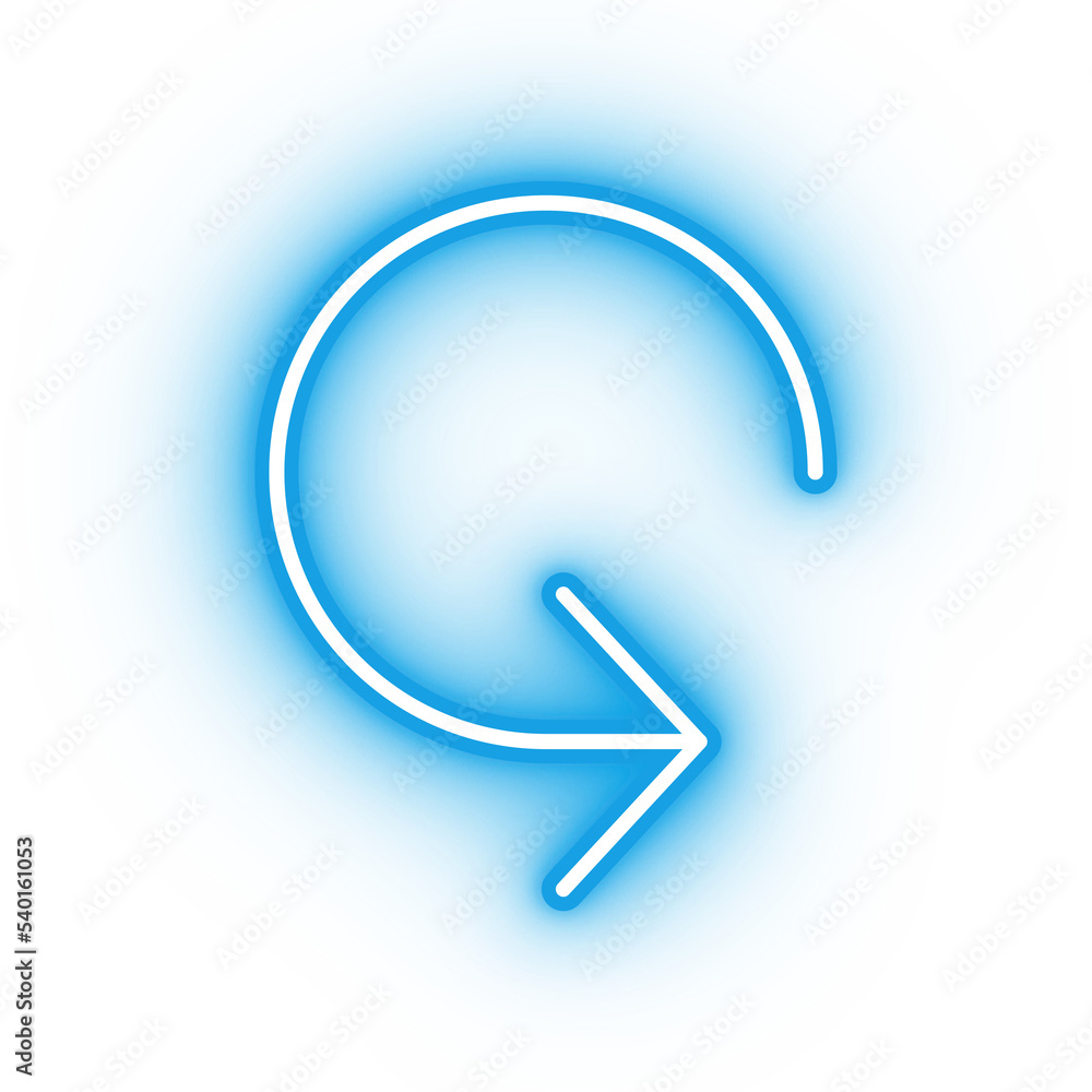 Neon blue undo icon, arrow icon on transparent background Stock ...