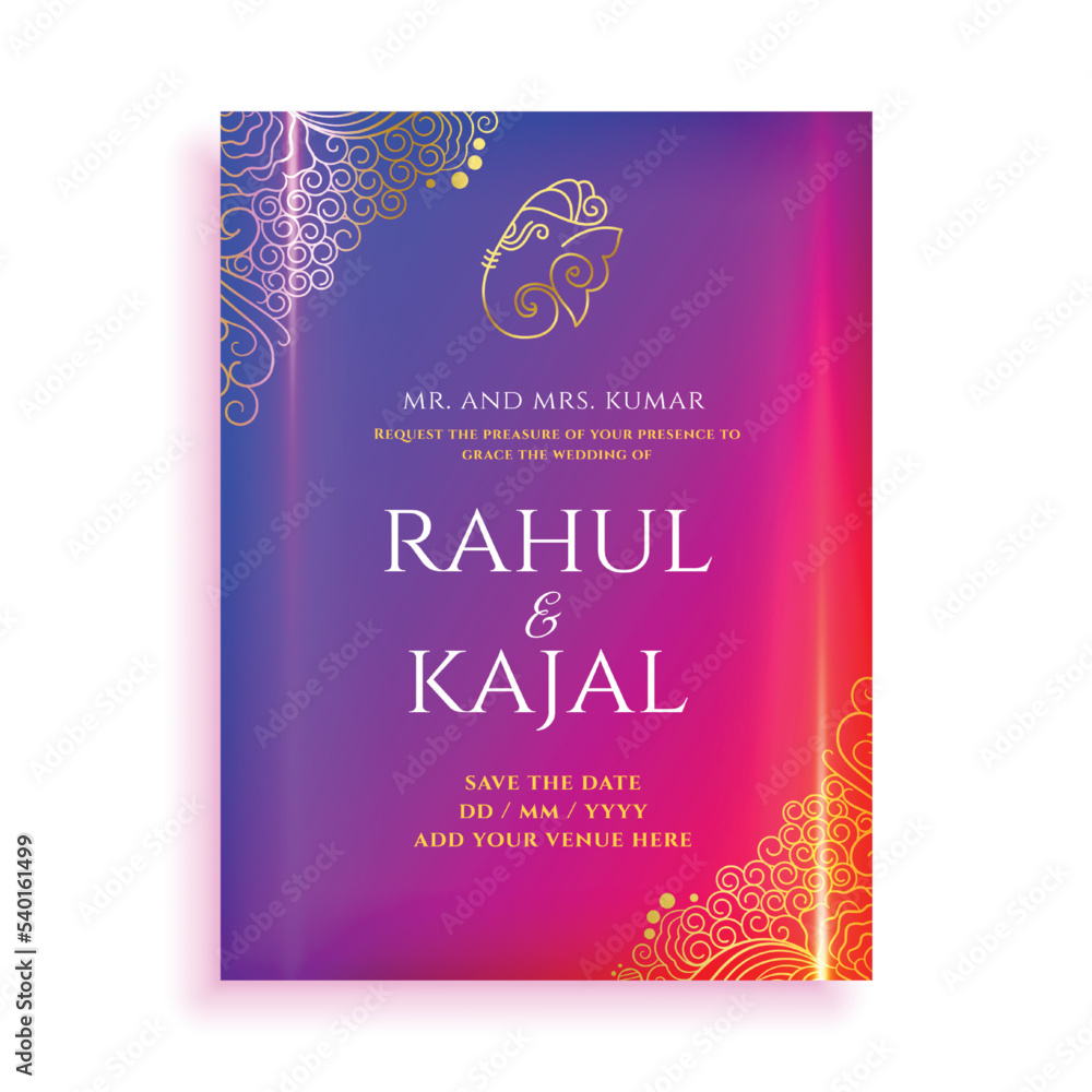 colorful indian wedding invitation luxurious card design Stock Vector ...