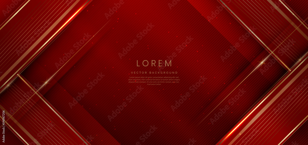 Abstract elegant dark red background with golden line and lighting ...