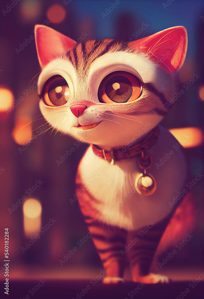 Adorable cat with big eyes shining. Cute cat portait. Cartoon cat in ...