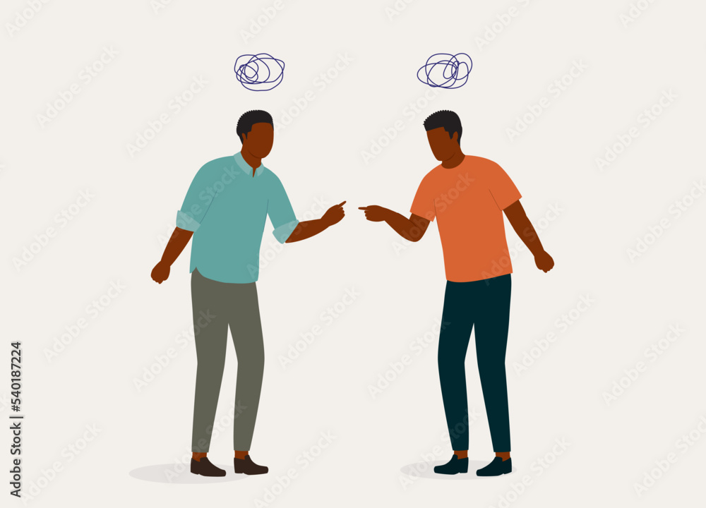 Two Angry Black Man Fighting With Finger Pointing At Each Other. Full ...