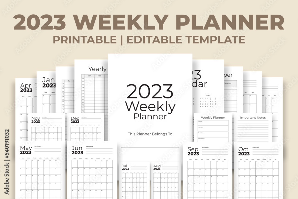 2023 Weekly Planner Stock Vector | Adobe Stock