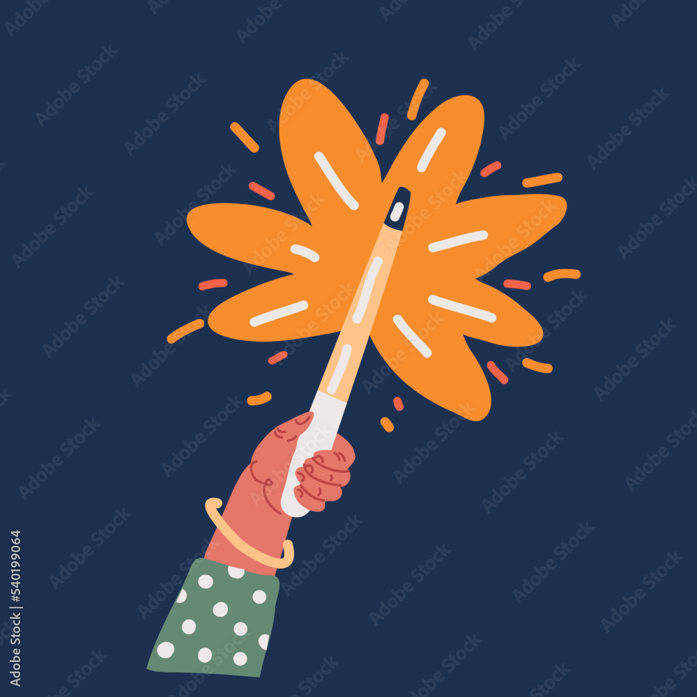 Cartoon vector illustration of Hand with wooden magic wand, wizard and ...