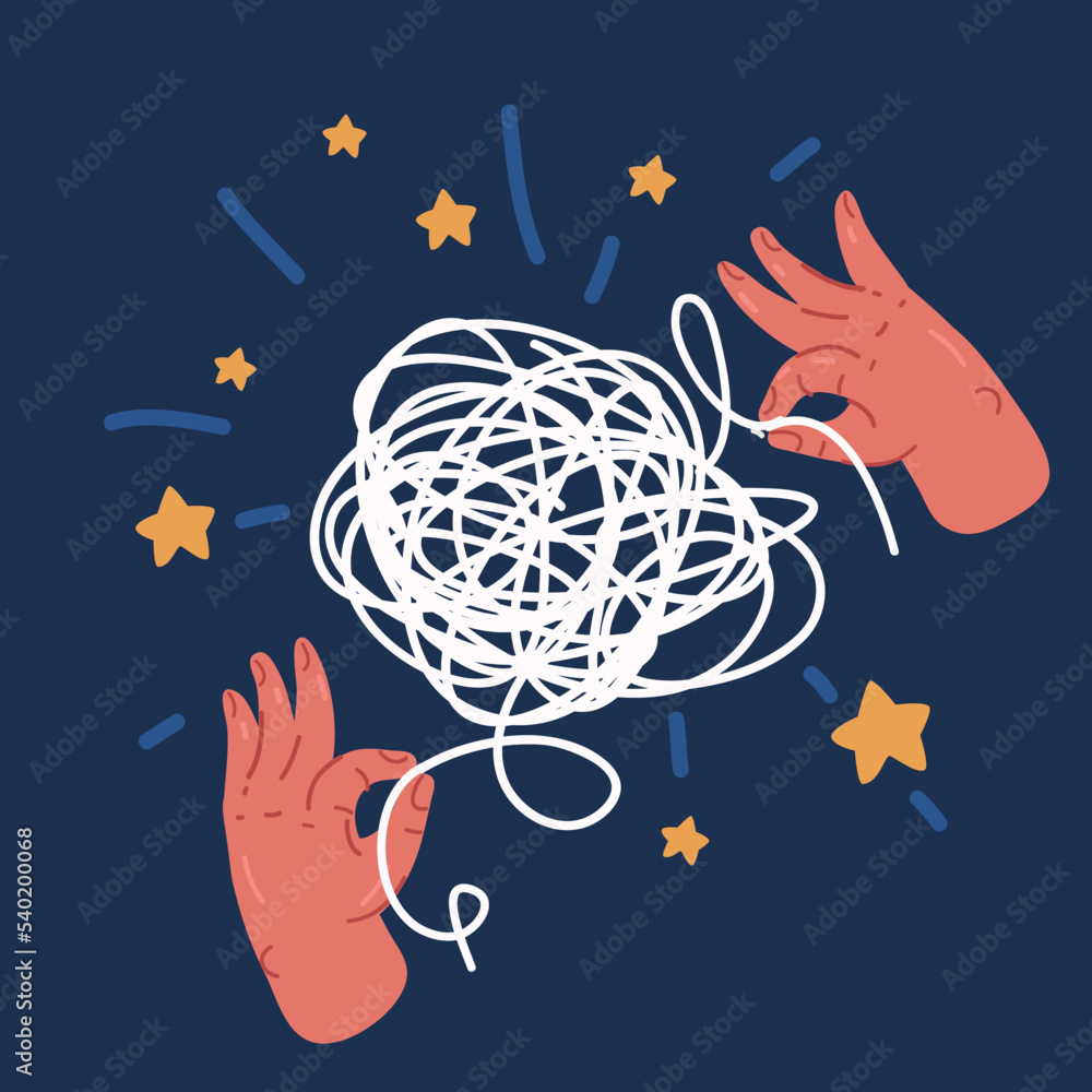 Cartoon vector illustration of Hands untangling tangle with tangled ...