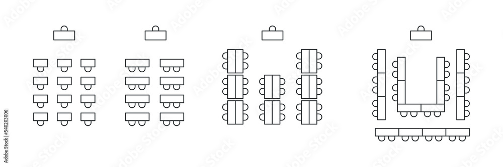 Set of plan seats in classroom or university top view. Chairs and ...