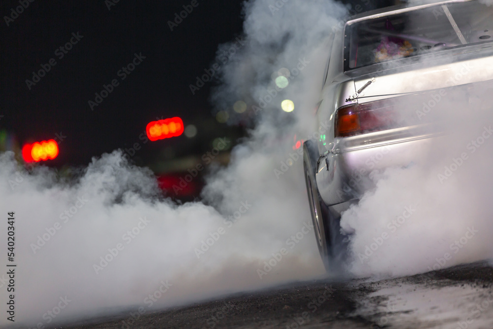 Drag racing car at the start competition at night, Drag race car in ...