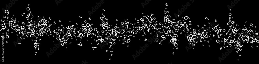 Falling numbers, big data concept. Binary white messy flying digits ...
