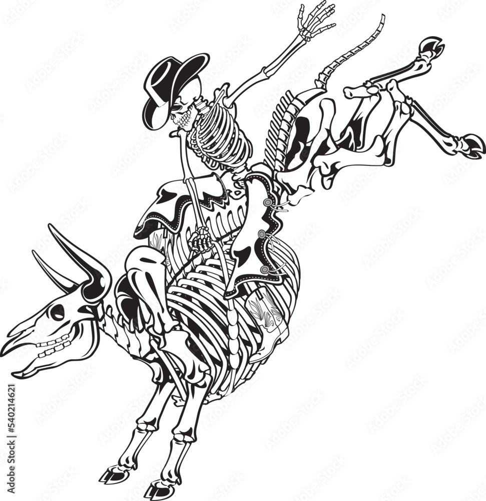 Cowboy Skeleton bull riding on a skeleton bull Stock Vector | Adobe Stock