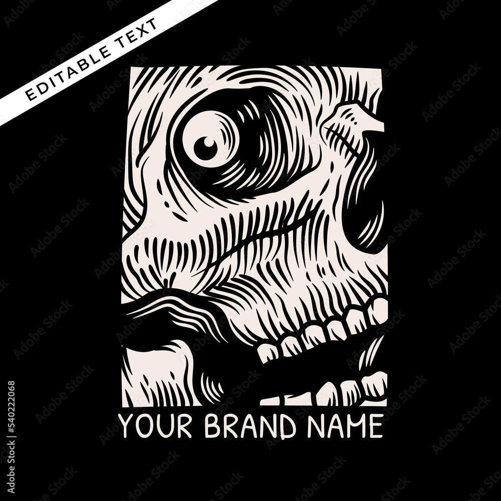 hand drawn skull face vector illustration Stock Vector | Adobe Stock