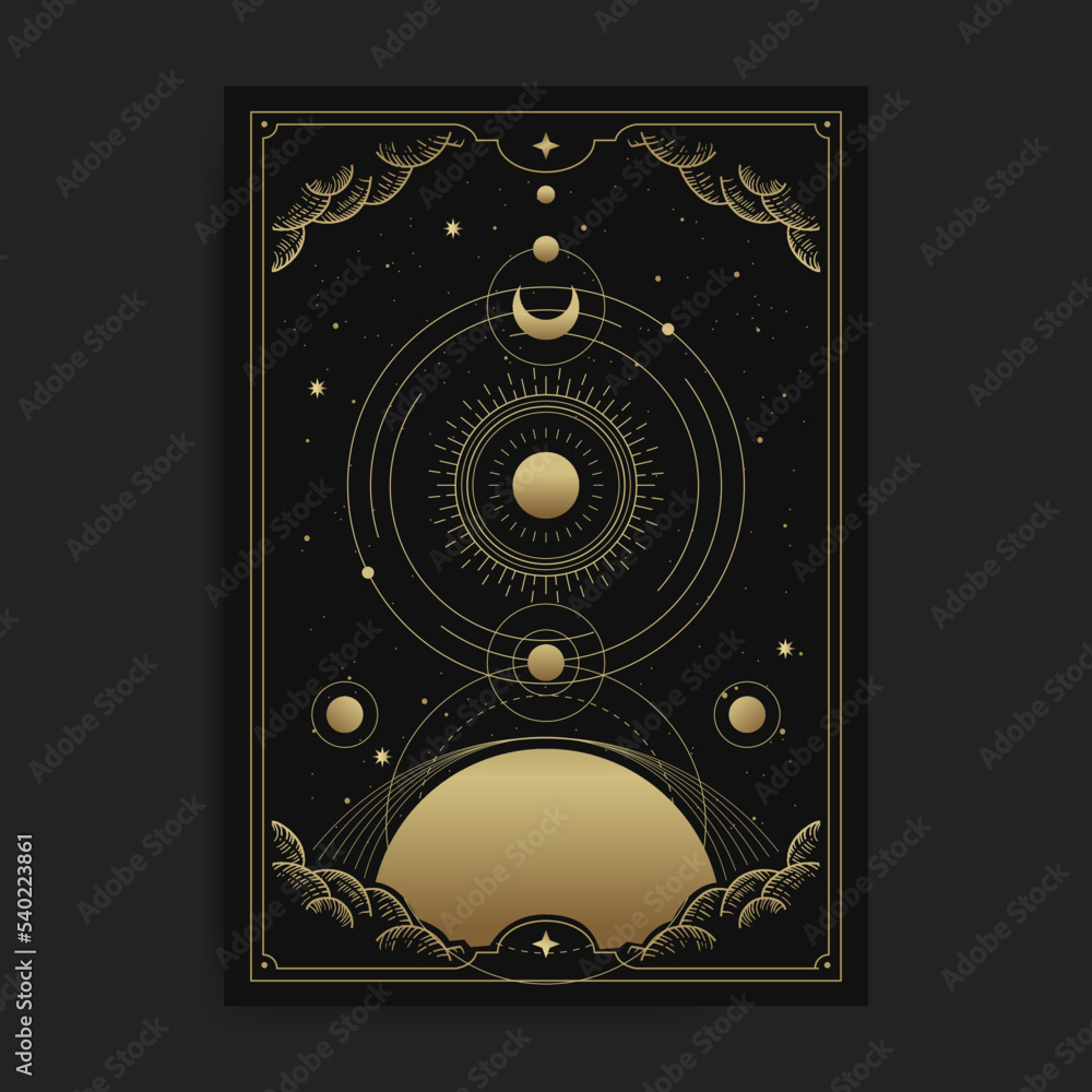 Solar system with illustration of the sacred geometry of planets Stock ...