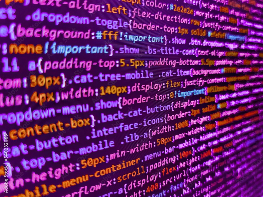 Hi-tech modern screen of data, digits and chars on monitor display. Programming code abstract ...