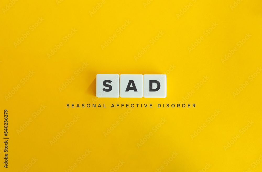 Seasonal affective disorder (SAD) banner. Winter Depression. Block ...