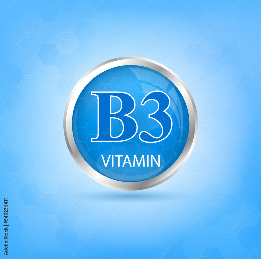Vitamin B3 icon structure blue substance. 3D Vector Illustration ...