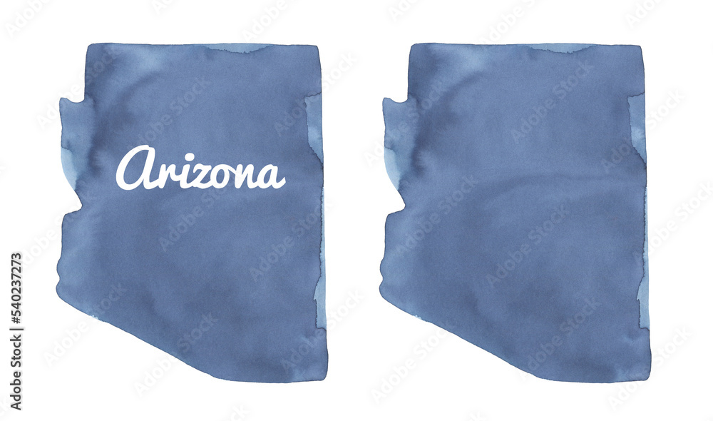Watercolour illustration set of Arizona State Map Outline in two ...