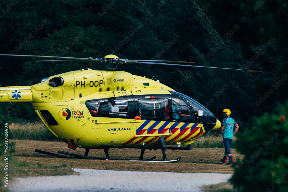 emergency / trauma helicopter is ready to take off, Mobile Medical Team ...