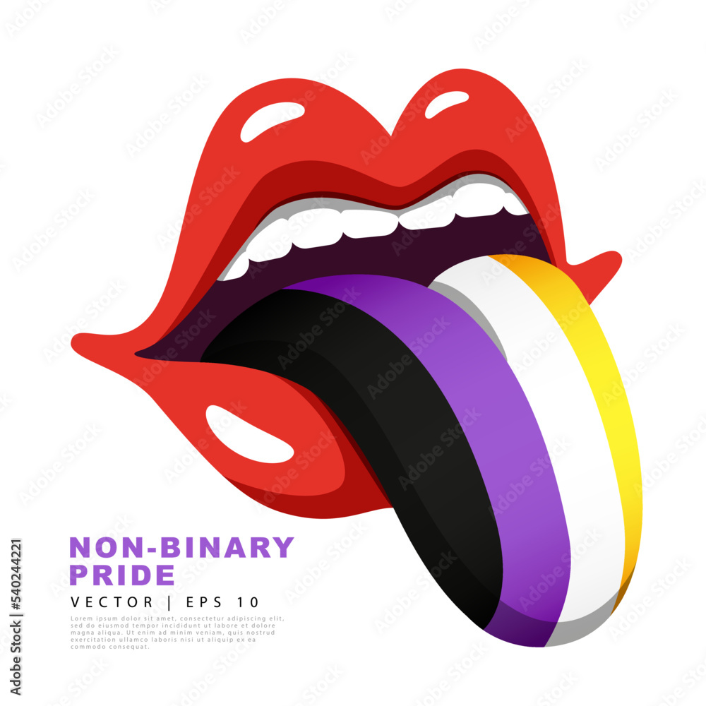 Red lips with a protruding tongue painted in the colors of the flag of ...