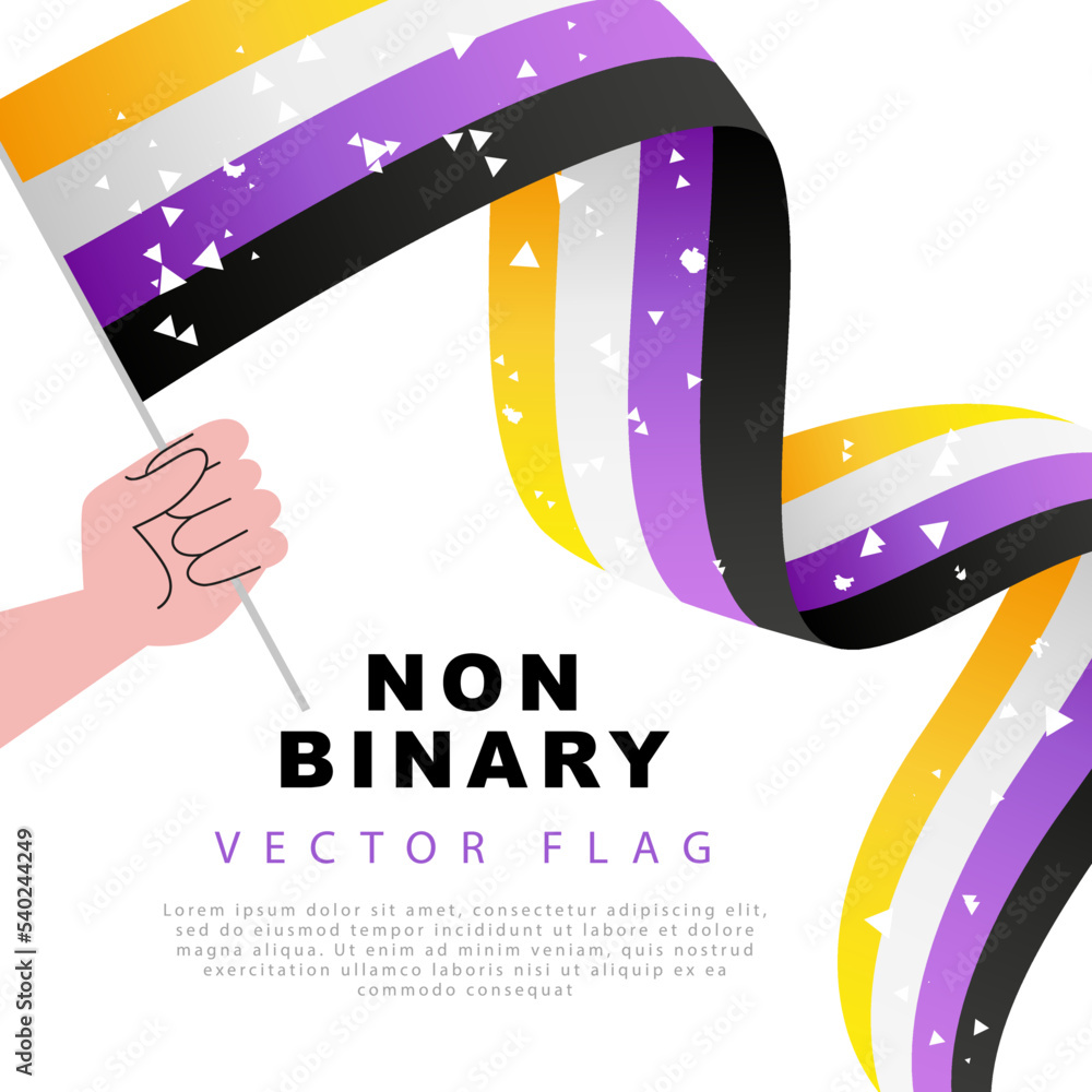 Vetor de The flag of non-binary pride is in the hand of a man. Sexual ...