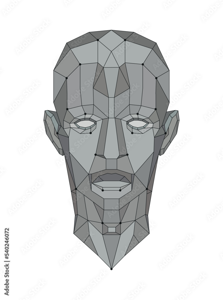 Human head created in low poly style. Man face polygon light ...