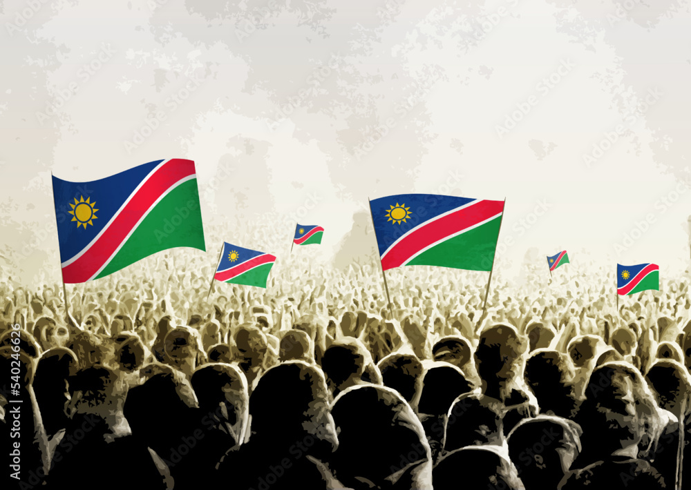 Vetor de Crowd with the flags of Namibia, people cheering national team ...