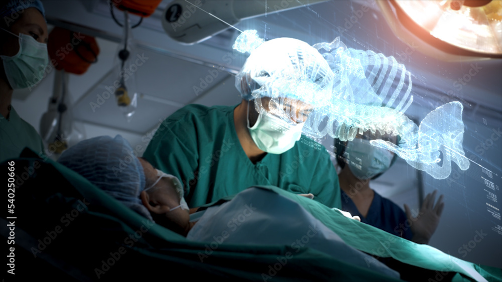 Futuristic biomedical concept of a doctor using advance holographic ...