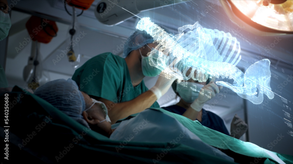 Futuristic biomedical concept of a doctor using advance holographic ...