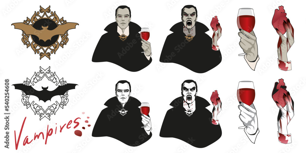 Vampire related clipart set. Elegant vampire holding wine glass and ...