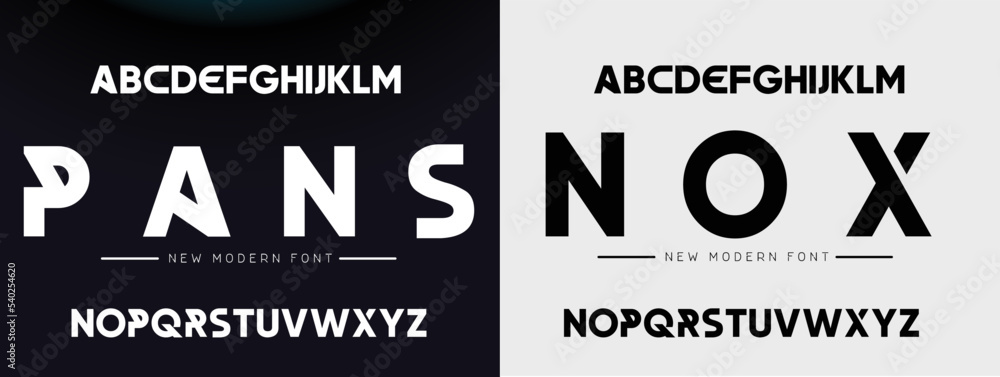PANS NOX, Sports minimal tech font letter set. Luxury vector typeface for company. Modern gaming ...