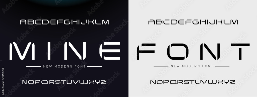 MINE, Sports minimal tech font letter set. Luxury vector typeface for ...