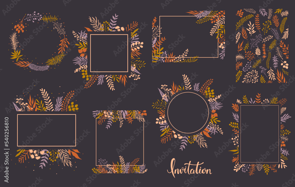 autumn fall thanksgiving frames borders floral botanical foliage ...
