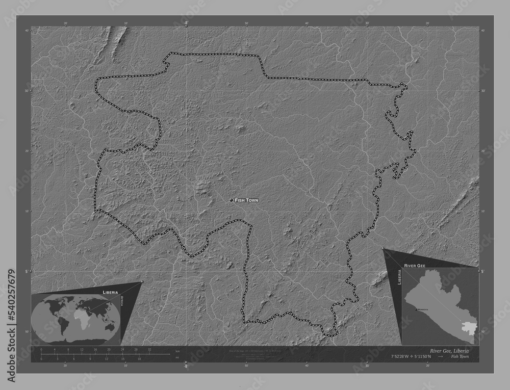 River Gee, Liberia. Bilevel. Labelled points of cities Stock ...