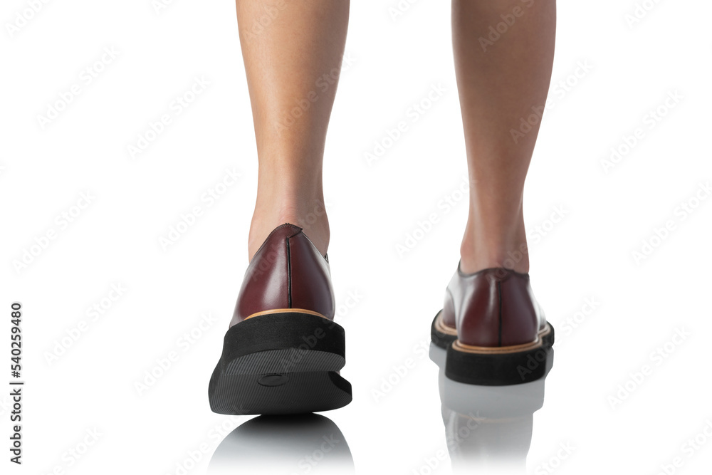 Men wearing leather shoes stepping pose of back side view isolated on ...