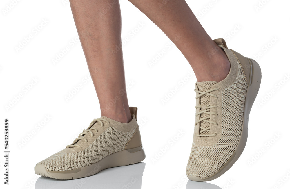 Men wearing sneakers shoes stepping pose of side view isolated on white ...
