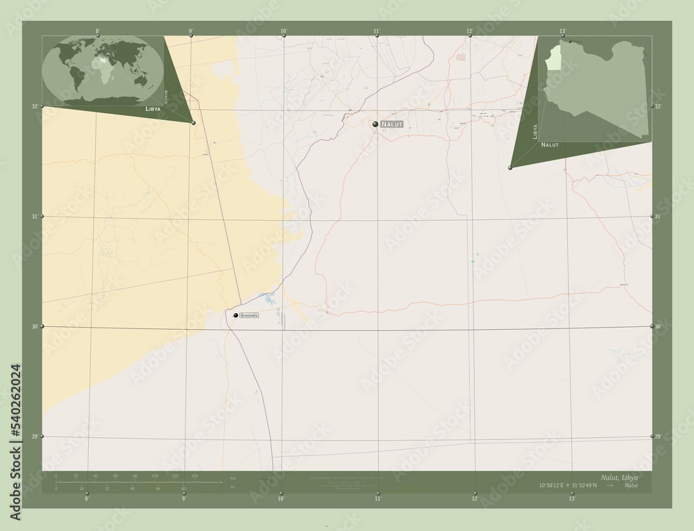 Nalut, Libya. OSM. Labelled points of cities Stock Illustration | Adobe ...