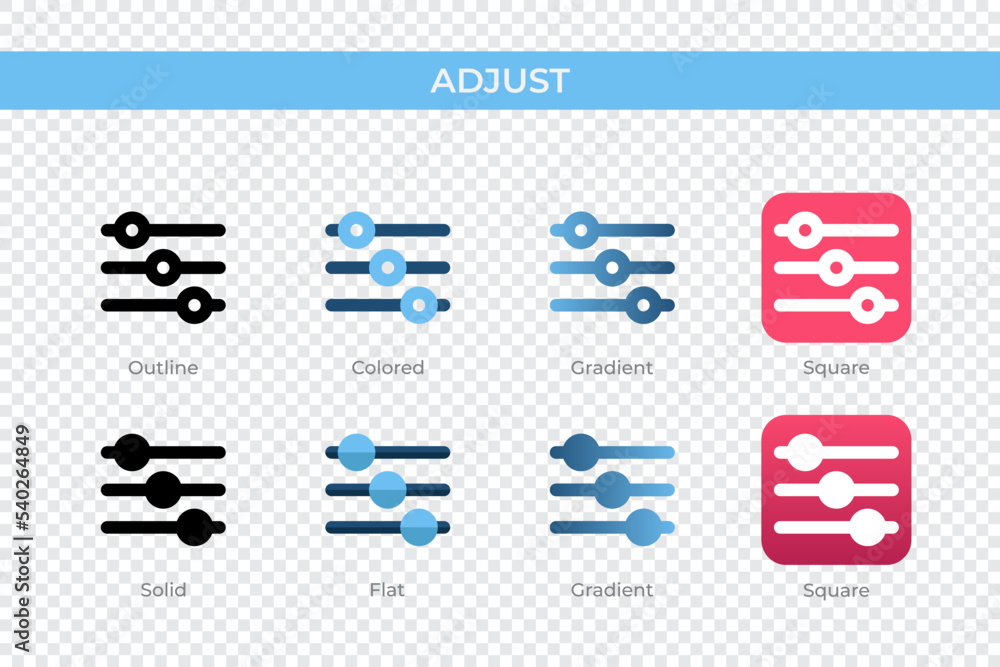 adjust icon in different style. adjust vector icons designed in outline ...