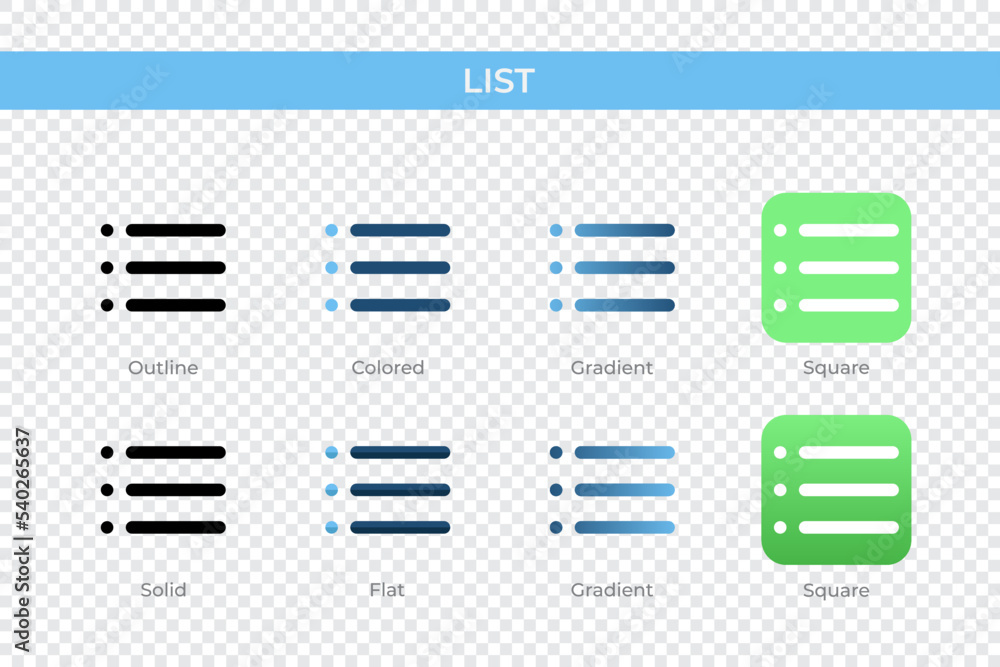List icon in different style. List vector icons designed in outline ...