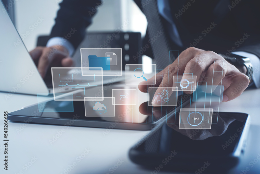 Foto de Data Management System. Analyst working with business Analytics ...