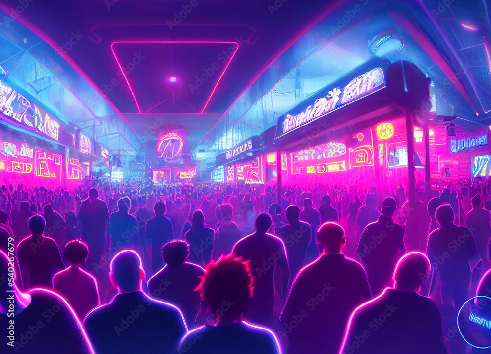 A huge crowded disco party in a nightclub. Disco. Nightclub. Big party ...