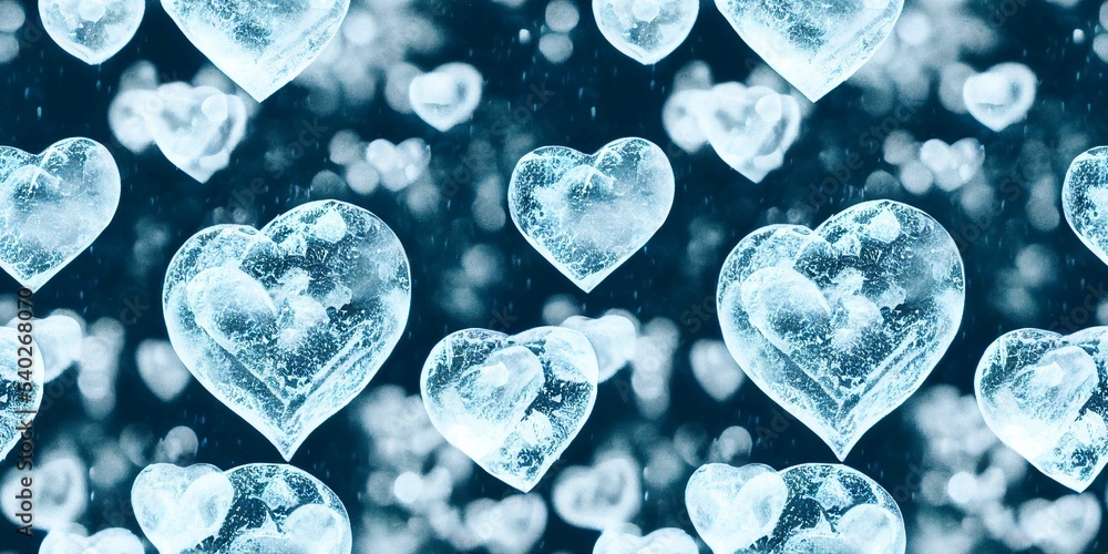 Seamless pattern frozen hearts. Beautiful romantic background for Valentine's Day. Texture for ...