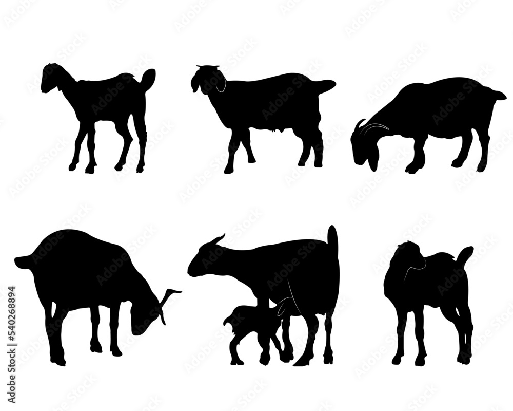 Collection of black silhouettes goats Stock Vector | Adobe Stock