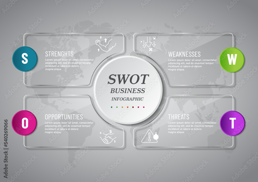 4 steps business infographic 3 d, Swot Analysis Template, Glass design ...