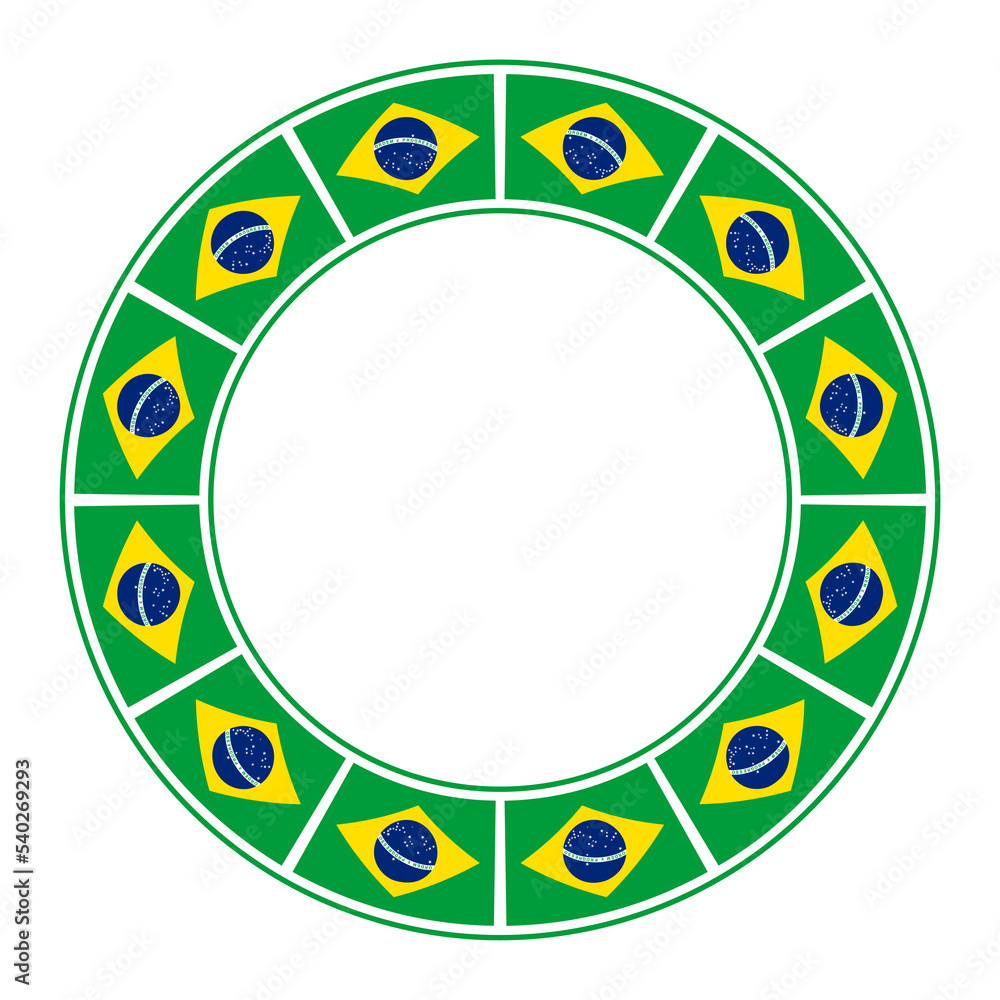 Vetor de Flag of Brazil, circle frame. Border, made of the repeated ...