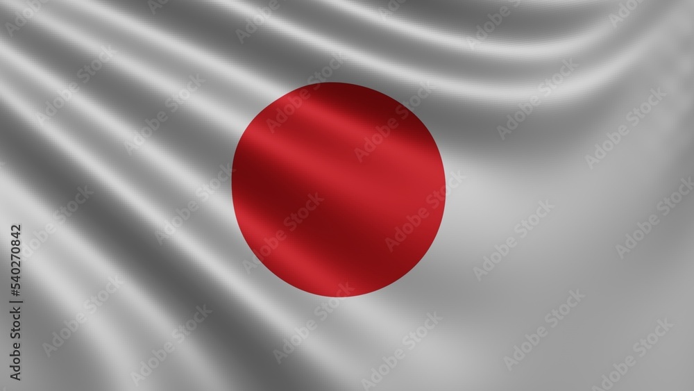 Render of the Japan flag flutters in the wind close-up, the national ...